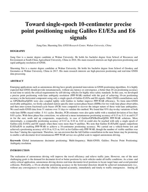 Pdf Toward Single Epoch 10 Centimeter Precise Point Positioning Using Galileo E1e5a And E6