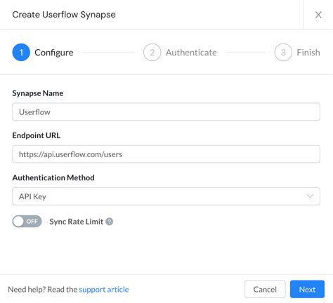 Userflow Synapse Setup Syncari