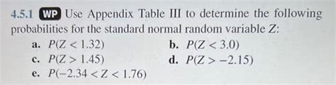 solved 4 5 1 wp use appendix table iii to determine the