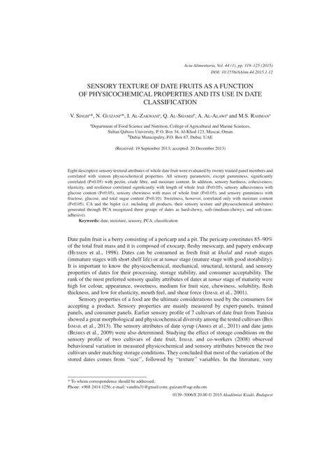 Pdf Sensory Texture Of Date Fruits As A Function Of Physicochemical
