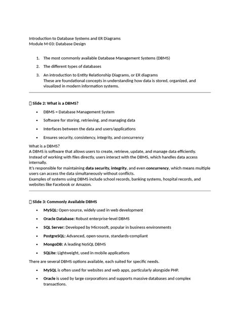 Introduction To Database Systems And Er Diagrams Pdf Databases No Sql