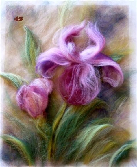 Картины шерстью | Felt flowers, Felt embroidery, Felt art