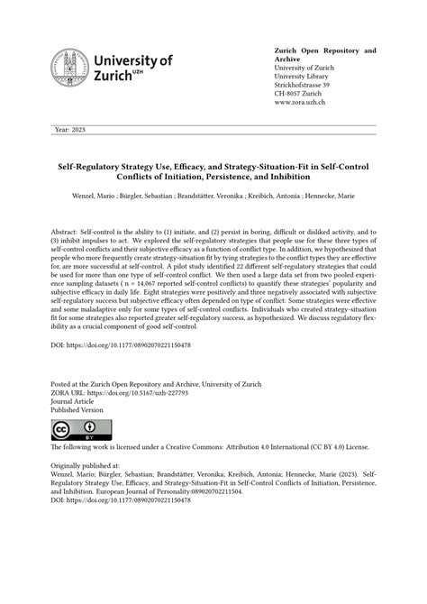 Pdf Self Regulatory Strategy Use Efficacy And Strategy Situation
