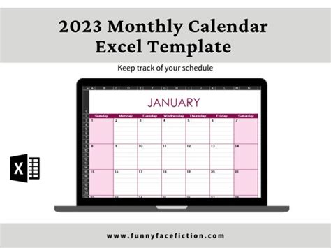 2023 Monthly Calendar Template Excel Excel Monthly Calendar Etsy Uk