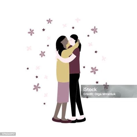 사랑의 포옹과 키스에 여자의 부부와 벡터 평면 그림 성소수자 레즈비언 세계 키스의 날 동성 사랑 양성 동성애 성향을 가진 여성