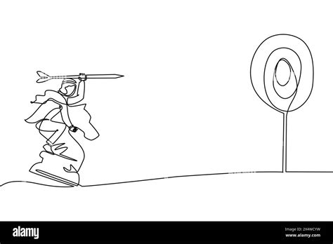 Single Continuous Line Drawing Arabian Businessman Holding A Dart Arrow