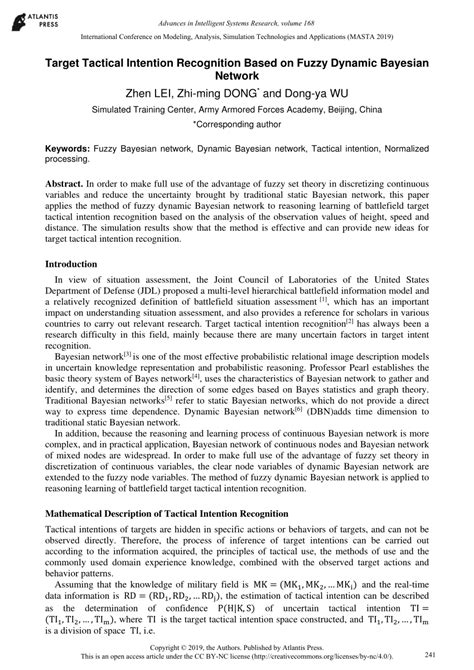 Pdf Target Tactical Intention Recognition Based On Fuzzy Dynamic Bayesian Network