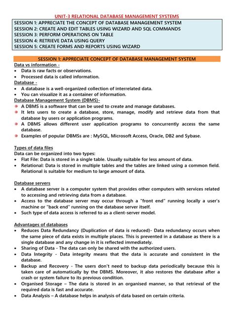 Ln 3 Relational Database Management System Grade 10 Cbse Pdf