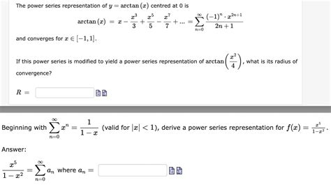 Solved The Power Series Representation Of Y Arctan 2