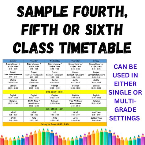 Mash Class Level Editable Sample 4th 5th 6th Class Timetable