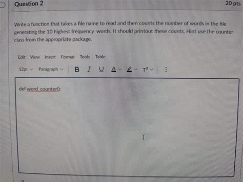 Solved D Question 1 20 Pts Write A Function That Reads A