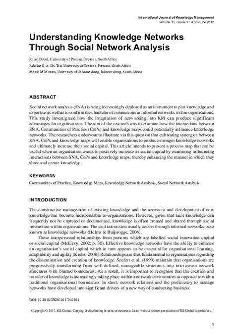 pdf understanding knowledge networks through social network analysis