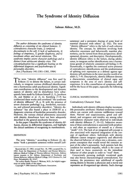 The Syndrome Of Identity Diffusion 1984 Pdf Identity Social Science Borderline