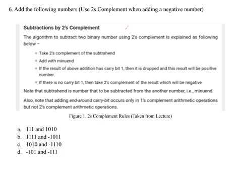 Solved 6 Add The Following Numbers Use 2s Complement When
