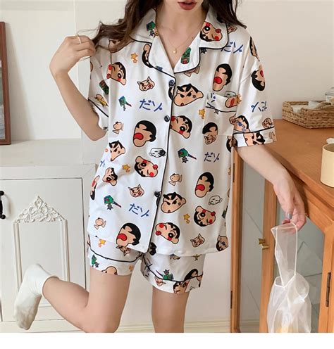 日系卡通蜡笔小新睡衣女夏季新款纯棉短袖薄款可爱学生家居服套装 阿里巴巴