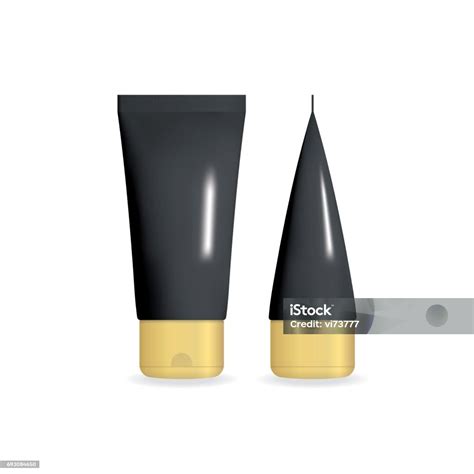 황금 모자 블랙 현실적인 크림 튜브입니다 다른 계획에서 화장품 서식 파일 집합입니다 격리 된 벡터 일러스트 레이 션 3차원 형태에 대한 스톡 벡터 아트 및 기타 이미지