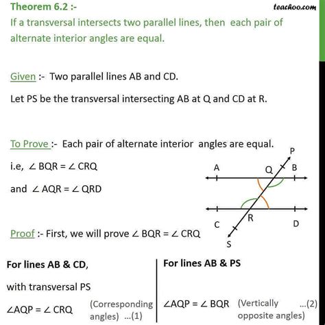 Theorem 6 2 If Transversal Intersects Two Parallel Lines Then Each Pair Of Alternate Interior
