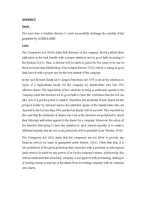 Law Q3 Tutorial Question 3 Issue The Issue Here Is Whether