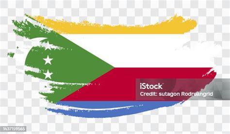 Comoros 국기와 함께 그런지 브러시 스트로크 수채화 그림 깃발 포스터 국기의 배너 스타일 수채화 그리기 투명한 배경에 격리된 벡터입니다 가리기에 대한 스톡 벡터 아트