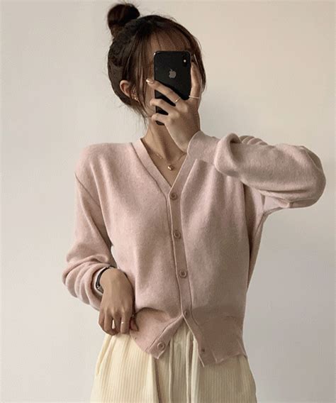 무려 10color~여리핏 크리스마스 허리잘록 겨울 긴팔 무지 베이직 데일리 브이넥 가디건 에이블리