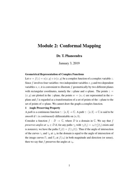 Module 2 Conformal Mapping Dr T Phaneendra January 3 2019 Download Free Pdf Complex