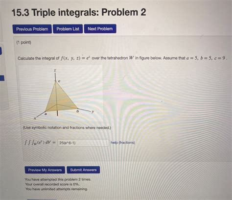 solved 15 3 triple integrals problem 2 previous problem