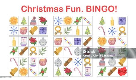 언어 지식 휴일 교실 또는 여가 활동 워크 시트 아이들을위한 교사 자원을 연습하는 국소 어휘가있는 크리스마스 빙고 인쇄 가능한 게임 빙고에 대한 스톡 벡터 아트 및 기타