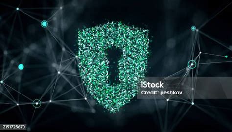 사이버 보안을 나타내는 어두운 배경에 와이어프레임 네트워크 연결이 있는 빛나는 픽셀로 구성된 디지털 방패 기호입니다 3d 렌더링 0명에 대한 스톡 사진 및 기타 이미지