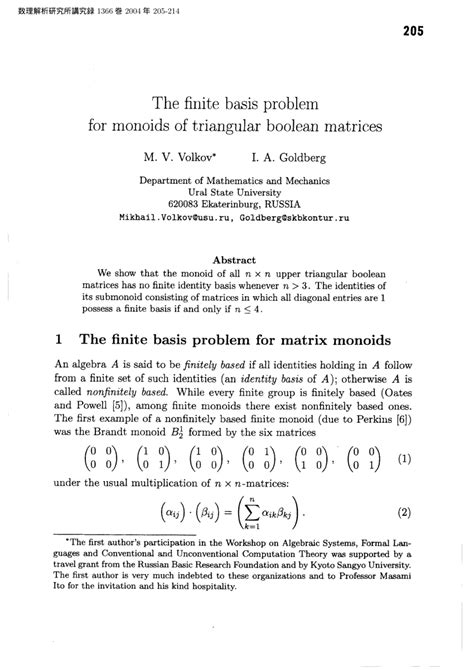 Pdf The Finite Basis Problem For Monoids Of Triangular Boolean