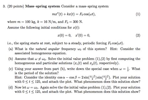 Solved Mass Spring System Consider A Mass Spring System