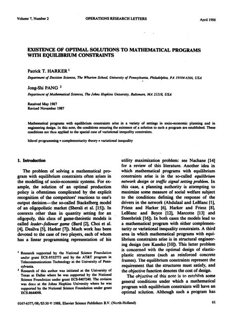 Pdf Existence Of Solutions To Mathematical Programs With Equilibrium Constraints