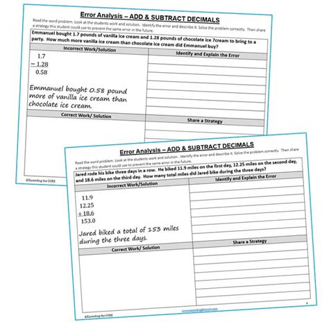 Add And Subtract Decimals Error Analysis Find The Error Tpt