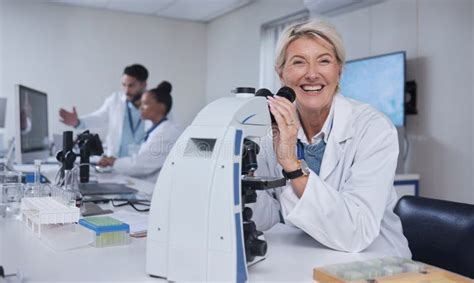 Senior Woman Microscope And Portrait Of Scientist In Laboratory For Research Experiment Or