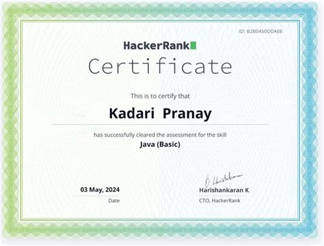 Pranay Kadari On Linkedin Completed Certification In Hakerrank Of Java Subject Basic