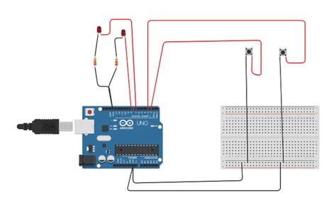 Circuit Design Two Leds Two Push Buttons Tinkercad