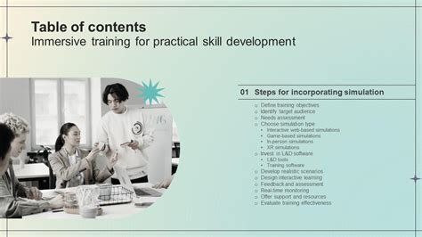 Table Of Contents For Immersive Training For Practical Skill Development Dte Ss V
