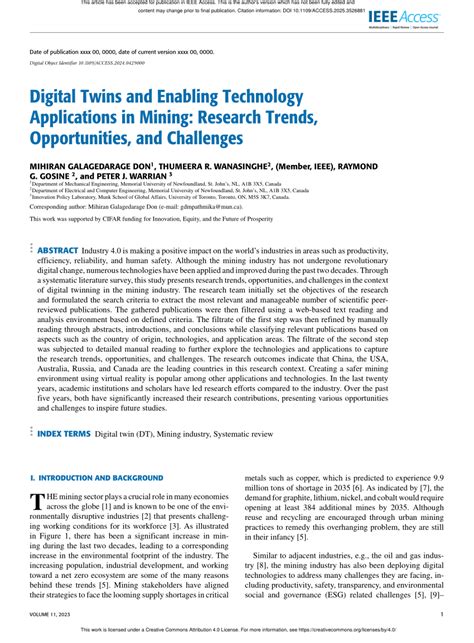 Pdf Digital Twins And Enabling Technology Applications In Mining