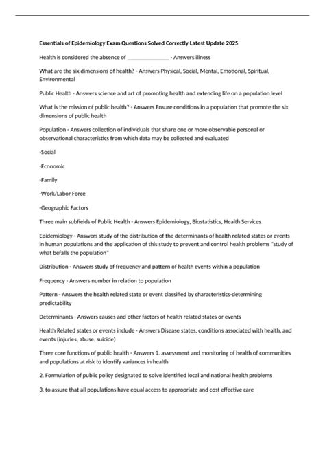 Essentials Of Epidemiology Exam Questions Solved Correctly Latest