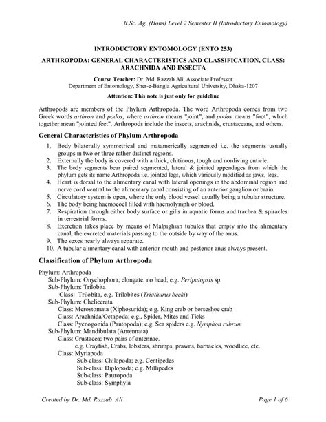 Classification Of Phylum Arthropoda Docslib