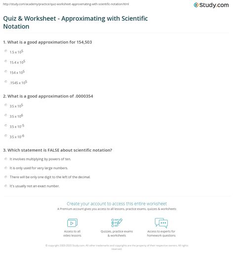quiz and worksheet approximating with scientific notation