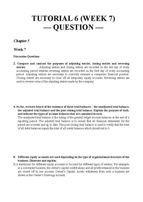Week 7 Tutorial Questions TUTORIAL 6 WEEK 7 QUESTION Chapter 5