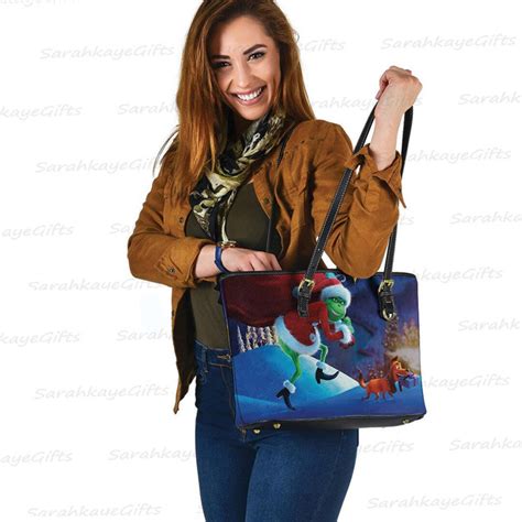 Grinch Large Leather Tote Bag Grinch Lover Handbag Custom Etsy