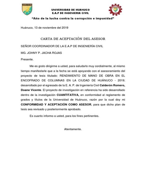 Carta De Aceptacion De Tesis Pdf