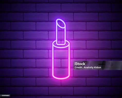 립스틱 라인 네온 아이콘 뷰티 및 화장품 일러스트 아이콘의 요소 표지판과 기호는 벽돌 벽 배경에 웹 로고 모바일 앱 Ui Ux에 사용할 수 있습니다 개인 장식품에 대한 스톡