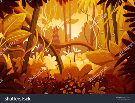 Vector Illustration Tropical Jungle Background Landscape Stock Vector Royalty Free 1296702427