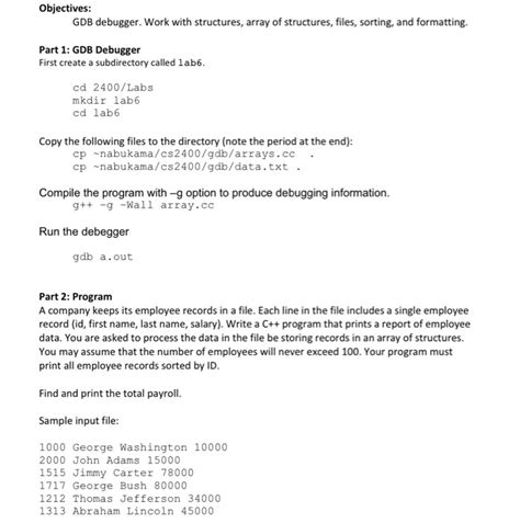 Solved Objectives Gdb Debugger Work With Structures Array