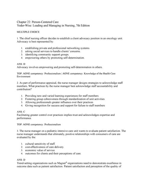 patient centered care lecture notes chapter 22 person centered care yoder wise leading and