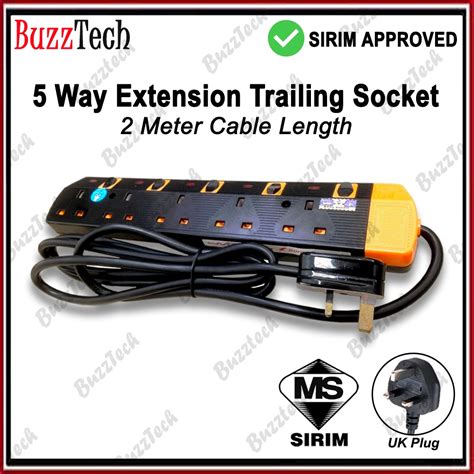 Buzztech Sirim Approved 5 Way Extension Trailing Socket 2 Meter Surge Protector Copper Extension