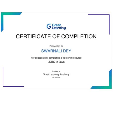 Completed Jdbc Course On Great Learning Swarnali Dey Posted On The