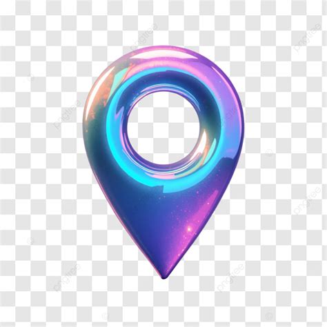 현대적인 디자인의 선명한 홀로그램 색상을 반영하는 매끄러운 무지개 빛깔의 표면을 가진 3d 맵 핀 아이콘 생생한 색상 위치